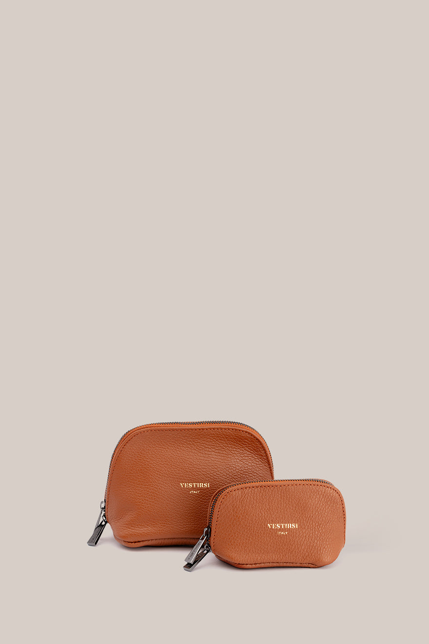 Leather Tan Cosmetic Pouch Duo – VESTIRSI ITALY LLC